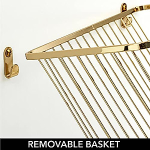 mDesign Portable Metal Farmhouse Wall Decor Angled Storage Organizer Basket Bin for Hanging in Kitchen/Pantry - Store Plastic Bags, Foils, Oils, Sandwich Bags - 2 Pack - Soft Brass