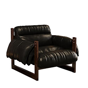 TXFTRR Black Leather Accent Chair, Cozy Reading Nook Chair with Upholstered Backrest and Adjustable Cushion Angle, Leather Arm Chair with Wood Frame, Mid Century Accent Chair for Living Room