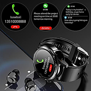 Smart Watch with Earbuds - 2 in 1 Round Fitness Track Watch, 1.28inch Smartwatch with Step, Heart Rate, Sleep Monitor, Waterproof Long Time Standby, Gifts for Men (Black)