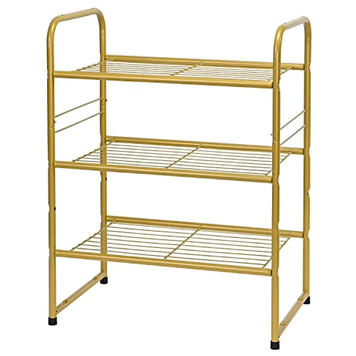 wkokos 3-Tier Small Shoe Rack, Stackable Narrow Shoe Shelf Storage Organizer, Heavy Duty Metal Free Standing Shoe Rack for Entryway Closet Doorway, Gold