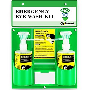 CGOLDENWALL Eye Wash Station Portable Eye Wash Kit for Emergency, Wall Mounted Eyewash Station, 16.09oz Capacity per Bottle, with Mirror & Emergency Sign, Safety Material, NO Solution
