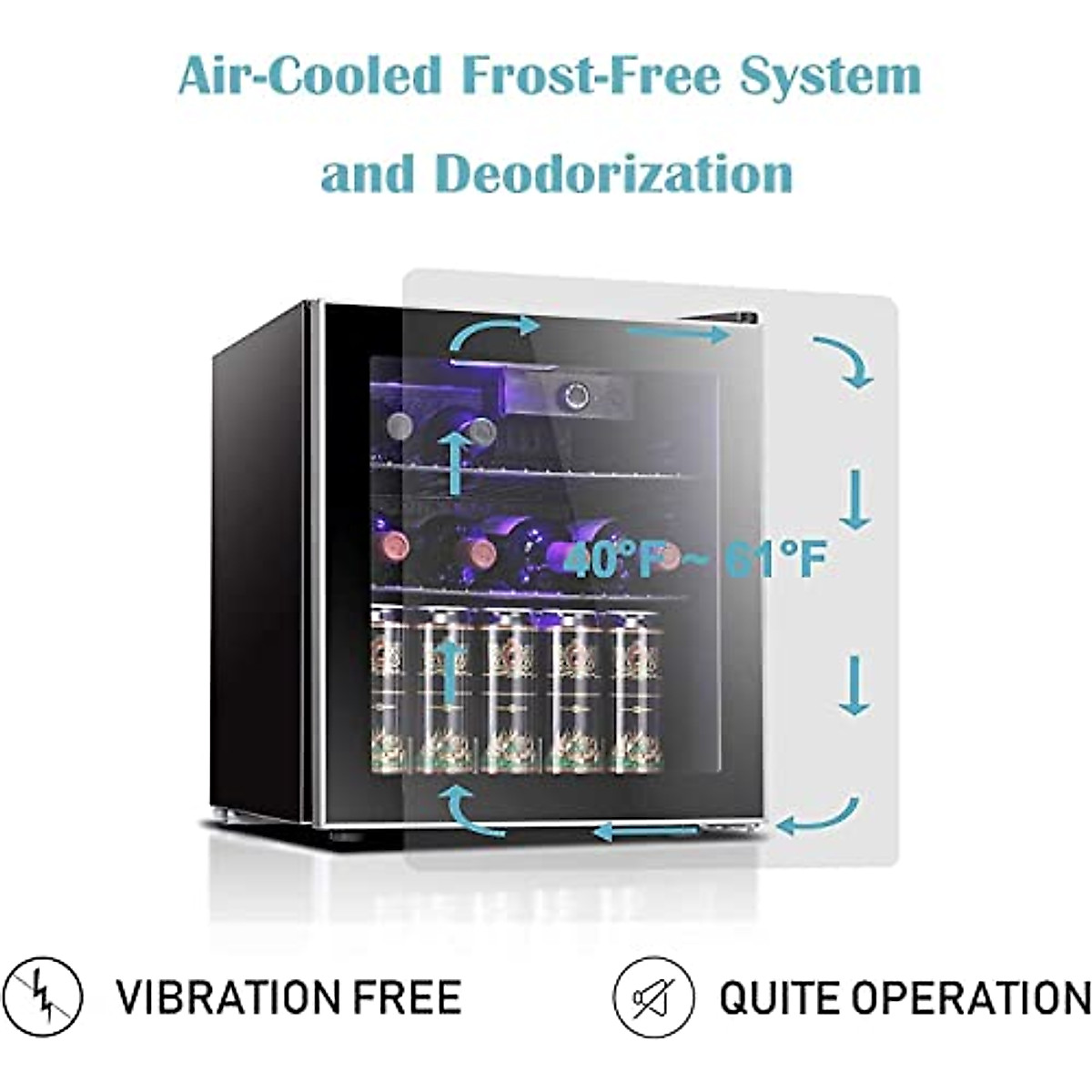 Antarctic Star 12 Bottle 70 Can Wine Cooler/Cabinet Beverage Refrigerator Small Mini Fridge Clear Front Glass Door Counter Top Red Cellar Beer Soda Bar Quiet Compressor Freestanding 1.6 cu.ft Black