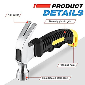 Therwen 9 Pcs Small Claw Hammer Bulk 8 Oz Small Stubby Hammers Mini Stubby Claw Hammer Multifunction Claw Hammers Tool with Soft Rubber Handle for Home Repair DIY Building Woodwork Camping 3 Colors