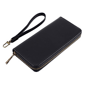 HAWEE Leather Clutch Wallet for Women Zippered Wristlet Bag, Embossing Rose