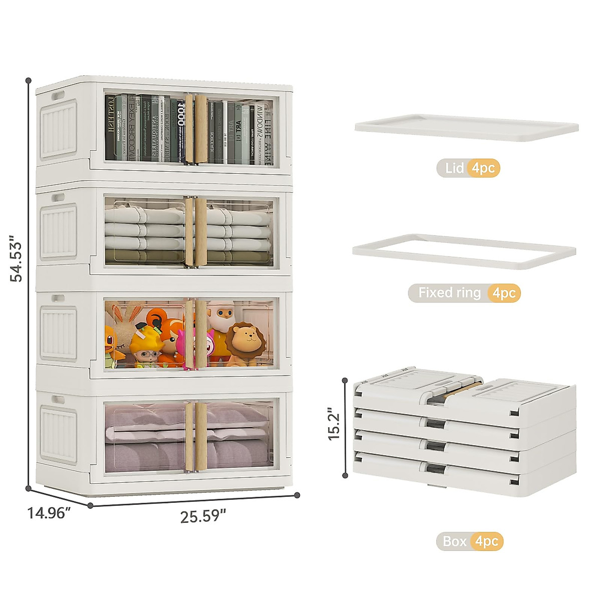 Storage Bins with Lids,78 Quart Plastic White Closet Organizers and Storage,4 Packs Stackable Bins with Wheels,Dual Open Collapsible Storage Bins for Home and Office