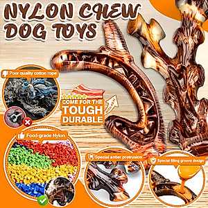 OSORD 4 Pack Dog Chew Toys for Aggressive Chewers - Tough Indestructible Dog Toys with Bacon Flavor- Durable Nylon Dog Bones Toy for Large Medium Breed - Dog Gifts