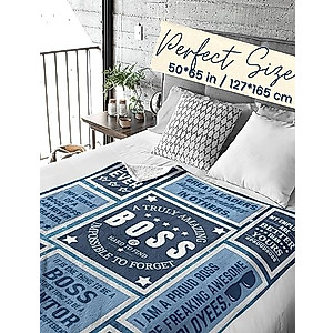 Boss Gifts from Employees, Bosses Day Gifts for Men, Bed Flannel Plush Throw Blankets (50"x 65") Christmas Office Gift Idea on Boss Day, Birthday, Appreciation, Retirement, Amazing Boss-Blue