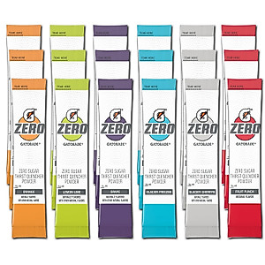 G Zero Powder - Electrolytes Powder Packets Variety - 18 Pack - 6 Flavor - Glacier Freeze, Orange, Grape, Fruit Punch, Lemon Lime & Glacier Cherry - GARIZZE Assortment