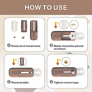RillyRellow Extractable Bread Lame, Wooden Crafted Bread Lame Slashing Tool, for Dough Scoring Knife, Cut Patterns for Sourdough Bread Slashing, Black Walnut (Without Blade)
