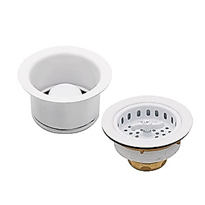 Westbrass CO2195-50 Combo Pack 3-1/2" Wing Nut Twist Style Large Kitchen Sink Basket Strainer and Extra-Deep Collar Kitchen Sink Waste Disposal Flange with Stopper, Powder Coat White
