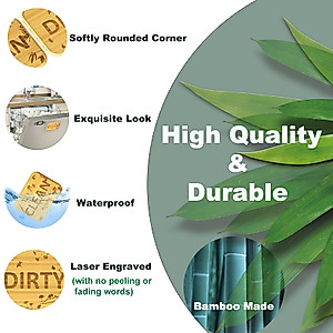 Dishwasher Magnet Clean Dirty Sign, Bamboo Indicator for Magnetic & Non-Magnetic Dishwashers, Non-Scratch Easy to Read Reversible Dishwasher Magnet Clean Dirty Sign with Optional Adhesive Metal Plate