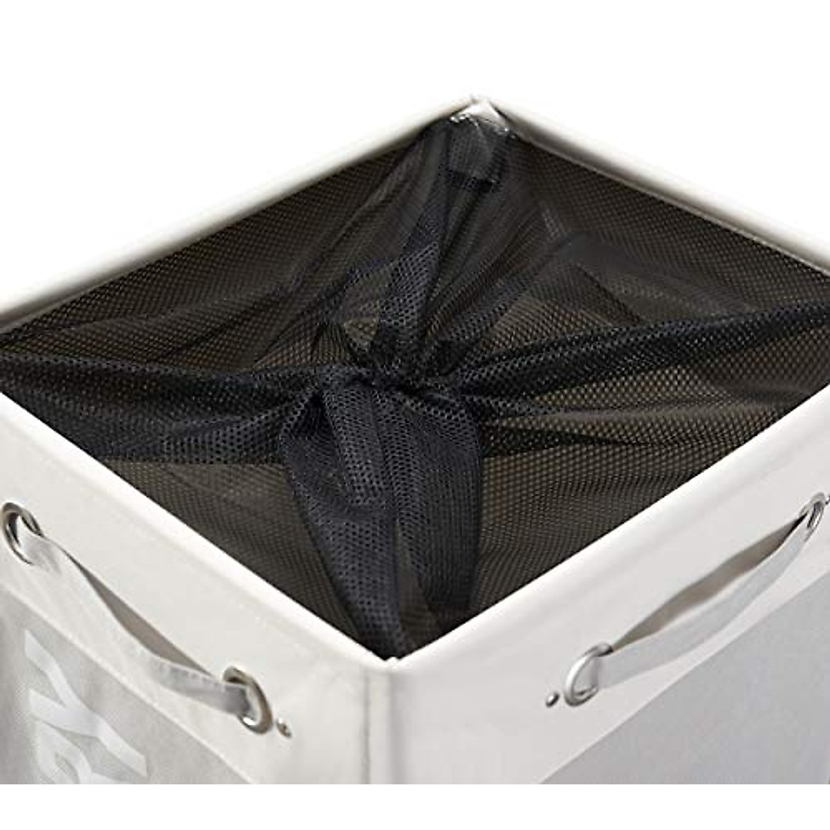 23" Wheeled Laundry Hamper Large Collapsible with Breathable Cover Heavy Duty Laundry Sorter Dirty Clothes Organizer Bin Waterproof Foldable Laundry Basket Rolling Extra Large Bag (White + Light Gray)
