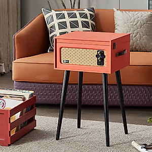 Arkrocket 3-Speed Bluetooth Record Player Retro Turntable with Built-in Speakers Rocket Moving Magnet Cartridges and Removable Legs (Orange)