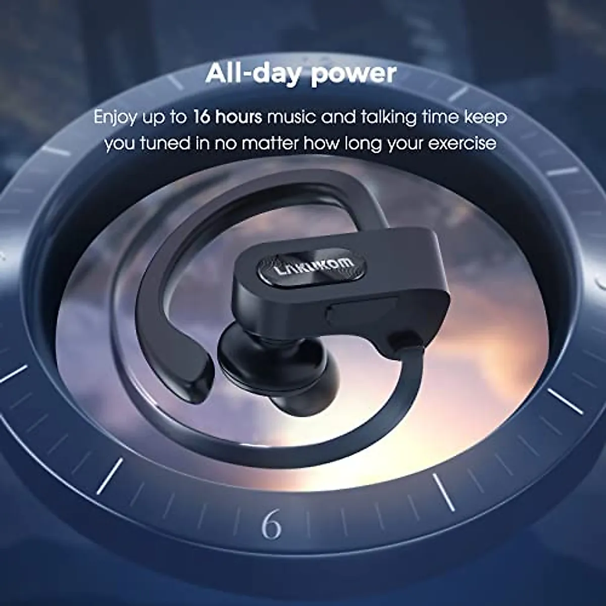 Lakukom Bluetooth Headphones, Deep Bass Wireless Running Headphones w/16 Hrs Playtime, Bluetooth Earbuds in-Ear w/Earhooks, IPX7 Waterproof Sports Earphones with Microphone for Calls