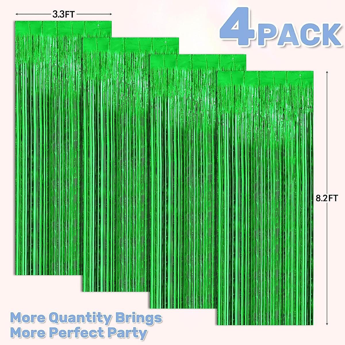 4-Pack Backdrop for Party Decorations, Foil Fringe Backdrop Curtains, Tinsel Streamers for Birthday Party Decorations, Green Backdrop Curtains for Girl Christmas Unicorn New Year Princess Parties