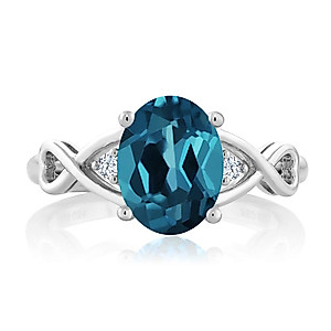 Gem Stone King 925 Sterling Silver London Blue Topaz Engagement Ring For Women (1.89 Cttw, Oval 9X7MM, Gemstone Birthstone, Available In Size 5, 6, 7, 8, 9)