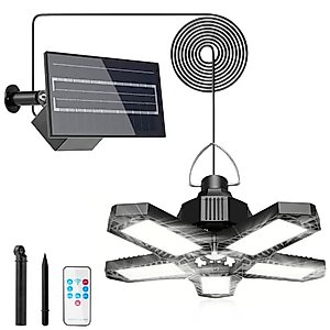 Solar Shed Light Indoor Outdoor,Waterproof Solar Pendant Light 6500K Solar Motion Sensor Light with Remote Control 5-Leaf Adjustable Solar Garage Lights for Home,Shop,Barn,Garden,Patio (Single-Head)