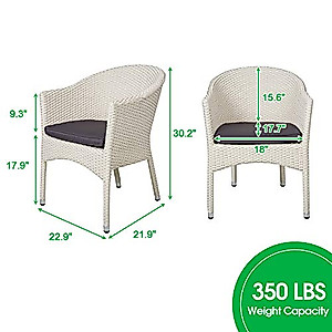 TRY & DO Patio Wicker Chair with Armrest Outdoor Rattan Dining Chair with Seat Cushion Garden Furniture for Garden, Balcony, Lawn and Indoors-1 Pack (White)