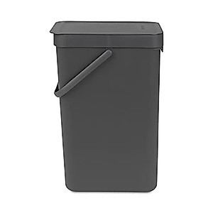Brabantia Sort & Go Kitchen Recycling Can (4.2 Gal / Gray) Stackable Waste Organiser with Handle & Removable Lid, Wall/Cupboard Mounting