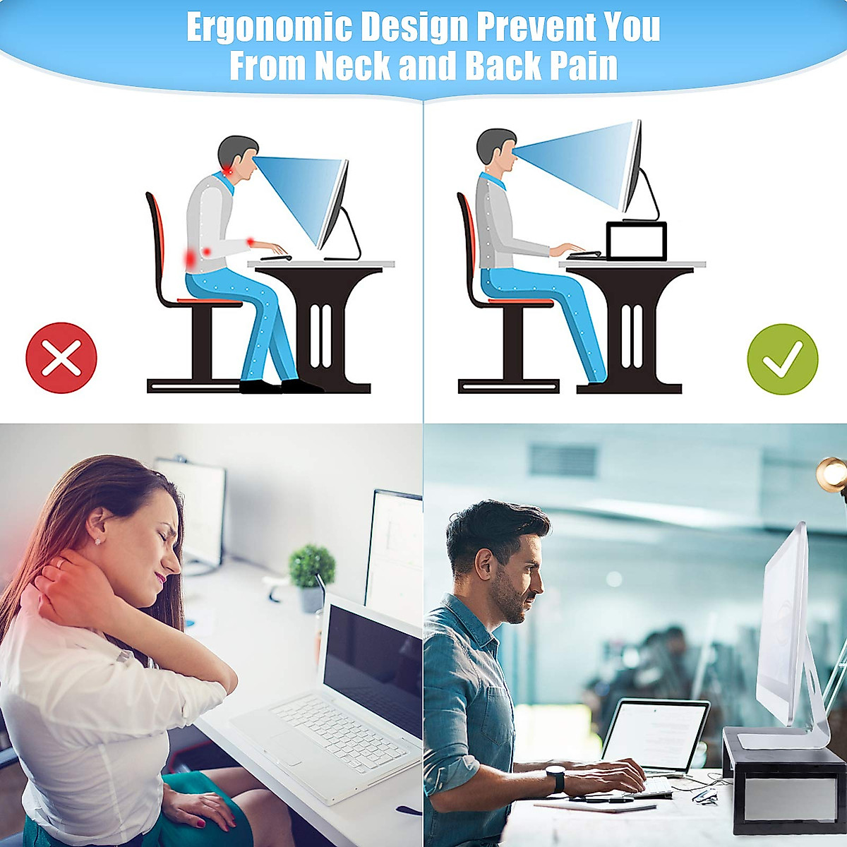 Monitor Stand Riser, Kavalan Lightweight 4 Level Height Adjustable Computer Monitor Stand & Desktop Printer Stand with Storage Drawer for Office Desk Accessories, Supports up to 5kg PC Monitor, Laptop