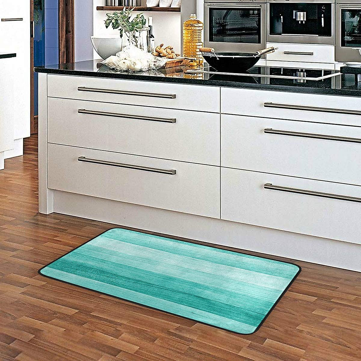 Kitchen Rugs Teal Turquoise Green Wood Design Non-Slip Soft Kitchen Mats Bath Rug Runner Doormats Carpet for Home Decor, 39" X 20"