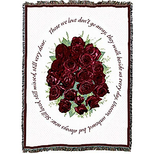 Pure Country Weavers Bundle of Red Roses Blanket - Those We Love Don't Go Away Blanket - Sympathy Bereavement Gift Tapestry Throw Woven from Cotton - Made in The USA (72x54)