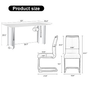 Luxury White Faux Marble Dining Table Set for 6, Modern 63" Long Faux Marble Kitchen Table with 6 Grey PU Leather Dining Chairs, 7-Piece Dining Kitchen Table and Chairs Set for 6