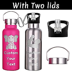 YAEILOV Personalized Water Bottles with Straw Lid Bulk Engraved Custom Insulated Metal Sports Bottle with Name and Text for Dad Gifts-Rose pink(30 Icons,7 Colors,12oz/26oz)