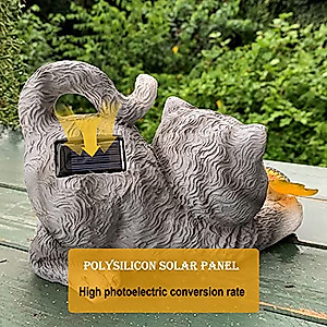 Solar Garden Statue Cat,Garden Figurine Outdoor Decoration with Cat Holding Butterfly for Yard,Patio,Lawn Art Decoration,Housewarming Gift