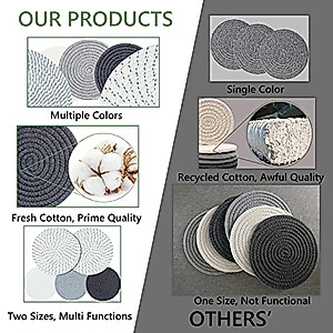 X Large 10 Inches Potholders Set 5 Pcs Trivets Set 100% Cotton Hand Woven Round Place Mats for Kitchen Absorbent, Insulated, Scratch Free Table Protection 2 Pcs 10" and 3 Pcs 7"
