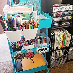 Lotsa Style Hanging Multi-Purpose Storage Bin Bucket Organizer for Utility Rolling Cart Craft Supplies, 3 Pack (Pink)