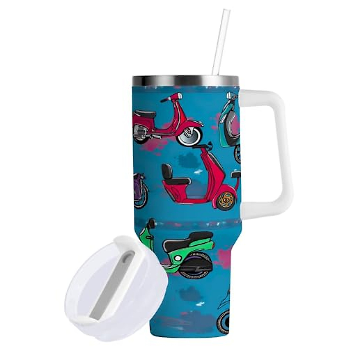 RPLIFE Lively Motorcycles Blue Tumbler Cup, Stainless Steel Bottle, Coffee Tumbler with Straw