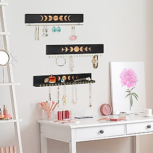 Y&ME YM Jewelry Holder Organizer Wall Mount Set of 3, Hanging Bracelet Necklace Ring Earring Holder Organizer, Wood Floating Shelves for Wall Décor, Sunglass Organizer, Moon Shelf for Crystal Display