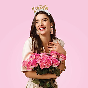 Bride and Mrs Earrings Set Rhinestone Bride Cowboy Hat Beaded Wedding Earrings Handmade Statement Mrs Dangle Earrings for Women (BRIDE&Hat pink rhinestone)