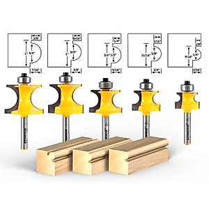 YONICO Bullnose Beading Router Bits Set 5 Bit 1/4-Inch Shank 13516q