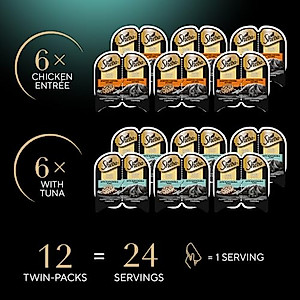SHEBA PERFECT PORTIONS Cuts in Gravy Wet Cat Food Trays (12 Count, 24 Servings), Signature Tuna and Roasted Chicken Entrée, Easy Peel Twin-Pack Trays