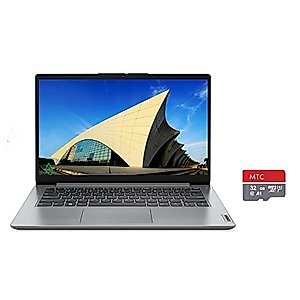 Lenovo IdeaPad 1i Thin Light Laptop, 14" HD Dispay, Intel Pentium N5030(up to 3.10 GHz), Intel UHD Graphics, 4GB RAM, 160GB Storage (128GB eMMC+MTC 32GB Flash Memory), Windows 11 S, Cloud Grey