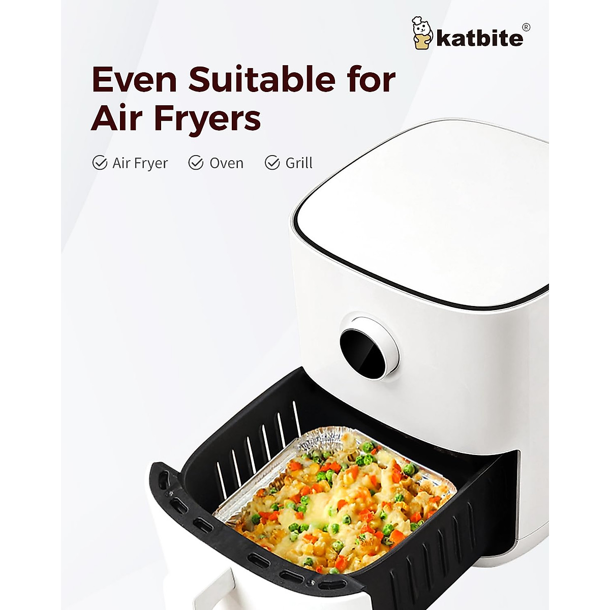 katbite Heavy Duty 8x8 Aluminum Pans with Clear Lids - 20-Pack, Premium Disposable Rectangular Baking Pans, Ideal for Air fryer, Cooking, Heating, Cake Storing & Food Preparation, Prepping Food