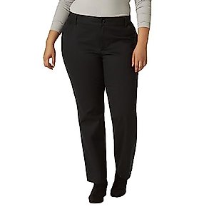 Lee Women's Plus Size Wrinkle Free Relaxed Fit Straight Leg Pant, Black, 18W Medium