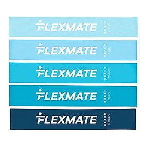 Loop Resistance Bands for Working Out by Flexmate- 5 Resistance Levels Band Set- Latex Fitness Bands for Physical Therapy, Strength, Weightlifting, Crossfit- Workout Guide Included