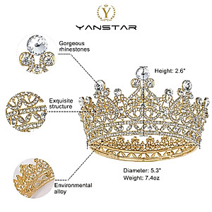 Gold Queen Crown for Women, Girls Birthday Crown Cake Topper, Crystal Rhinestones Tiaras and Crowns for Bride Wedding Prom Bridal Party Halloween Valentines Costume