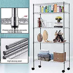 Metal Storage Shelves 5 Tier Wire Shelving Unit with Wheels, NSF Wire Shelf Utility Commercial Grade Heavy Duty Height Layer Rack for Pantry Closet Kitchen Laundry Organization ,14”Wx30”Dx60”H,Chrome