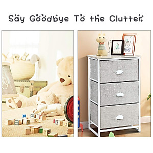 Giantex Dresser Storage Tower Nightstand W/Fabric Drawers, Sturdy Steel Frame and Wood Top Organizer Unit for Bedroom, Living Room, Entryway,Closets End Table Storage Unit (29’’(H), White)