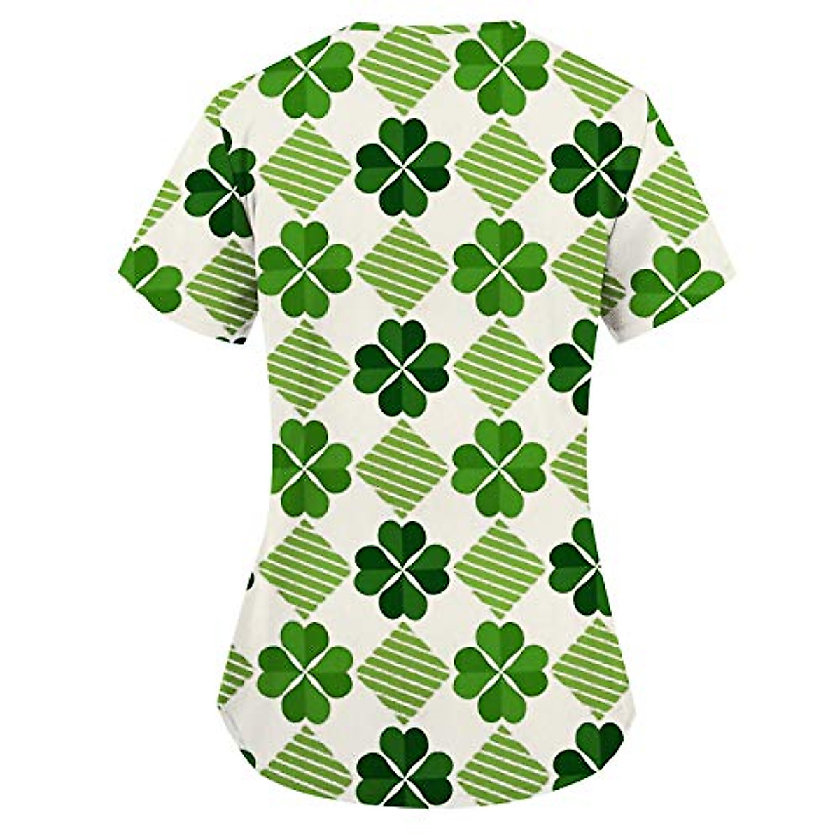 St. Patrick Leaf Printed Short Sleeve Tops for Women Scrub_Tops Non-Positioning Print Working Uniform Casual Loose Shirt