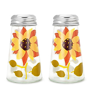 GERUSEA Hand Painted Tapered Salt and Pepper Shaker Set, Sunflowers, Yellow, 2.