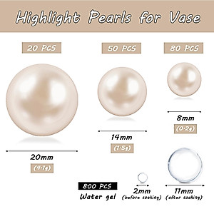 Cusmation 150 Pcs Floating Vase Filler Pearl and 800 Pcs Clear Water Beads for Vases, Cream Pearls for Vases No Hole Cream Pearl Beads Cream Vase Filler Table Scatter Wedding Birthday Party 8/14/20 mm