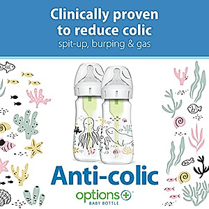 Dr. Brown’s Natural Flow® Anti-Colic Options+™ Wide-Neck Baby Bottle Designer Edition Bottles, Ocean Decos, 9 oz/270 mL, Level 1 Nipple, 2-Pack, 0m+