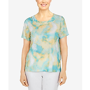 Alfred Dunner Womens Animal Tie Dye Burnout Top, Aqua/Lemon, S