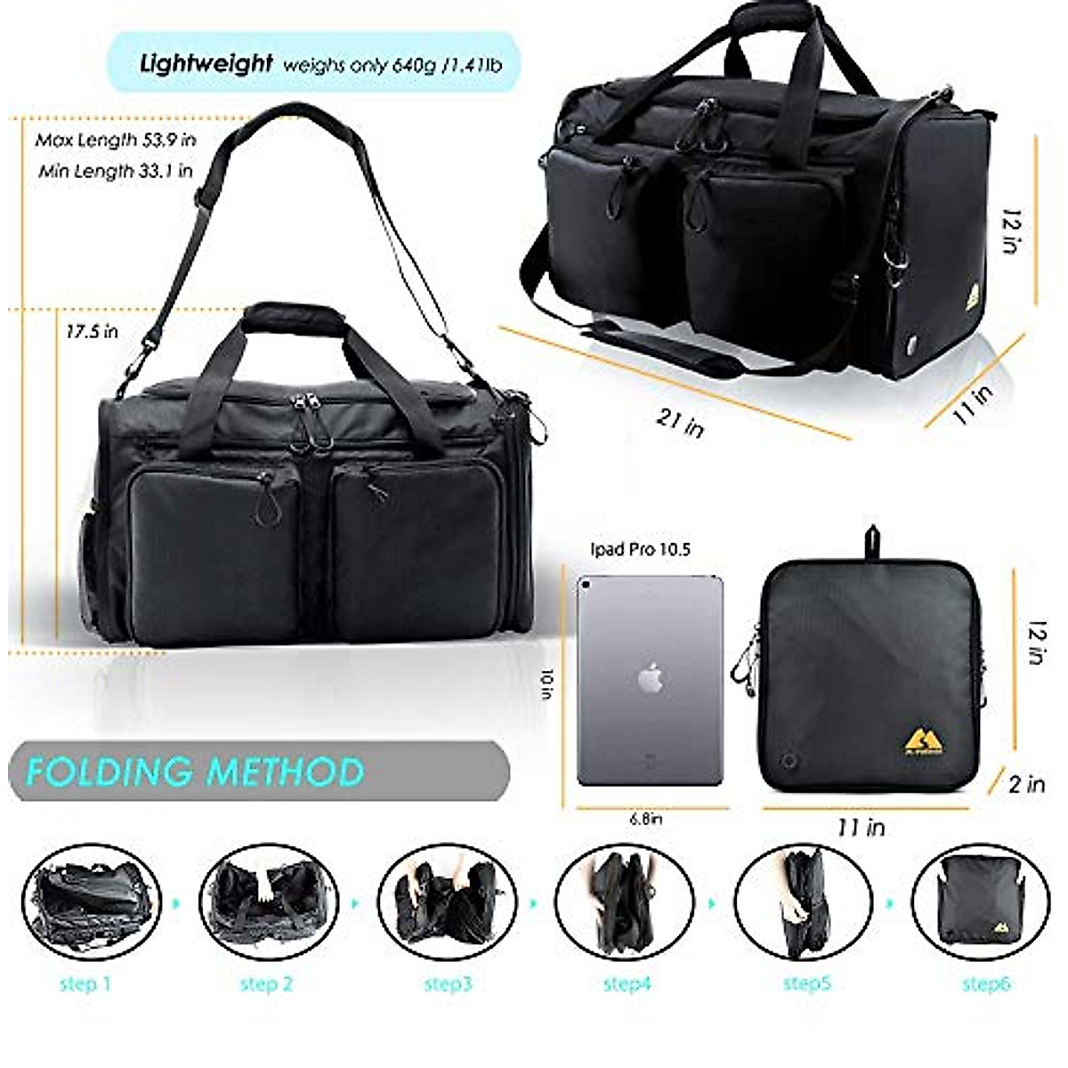 Duffle Bag for Men Ultra-Lightweight Foldable Gym Duffle Bag | 40L Capacity Shoes Compartment & WetPocket | Multi-Function Carry | Perfect for Travel & Workout Beach Bag Tote Bag for Women