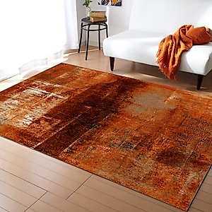 Burnt Orange Area Rug for Living Room, Rectangular Indoor Carpet - 2' x 3', Vintage Farmhouse Oil Painting Abstract Art Non-Skid Bathroom Mat Kitchen Runner Rugs for Bedroom